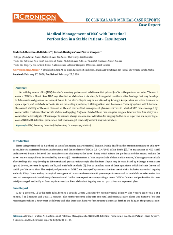 (PDF) Medical Management of NEC with Intestinal Perforation in a Stable ...