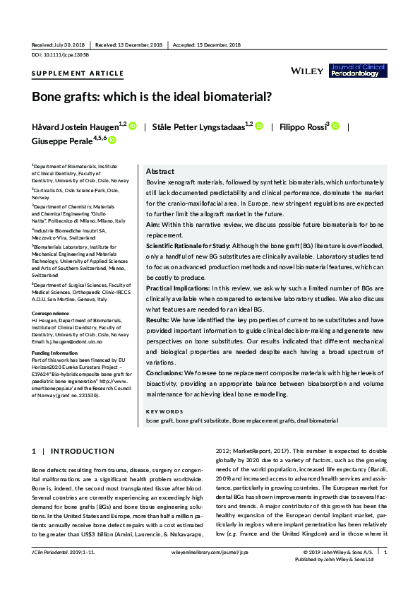 (PDF) Bone grafts: which is the ideal biomaterial? | S. Lyngstadaas ...