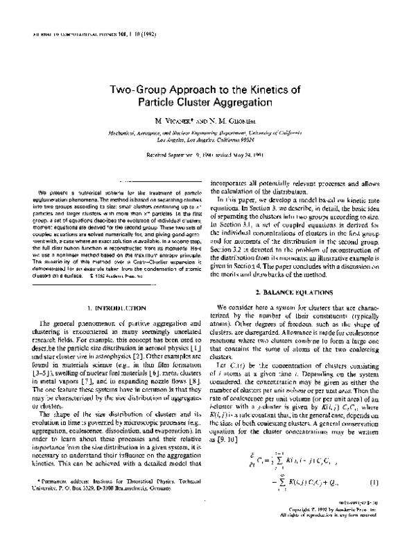 (PDF) Two-group approach to the kinetics of particle cluster aggregation