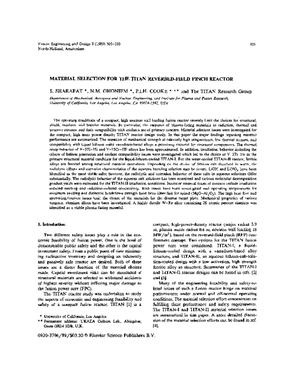 (PDF) Material selection for the titan reversed-field pinch reactor