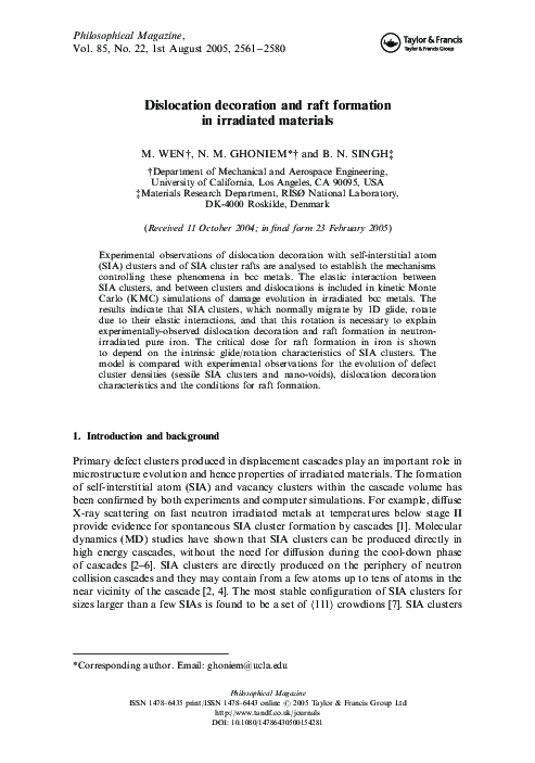 (PDF) Dislocation decoration and raft formation in irradiated materials