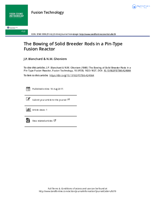 (PDF) The Bowing of Solid Breeder Rods in a Pin-Type Fusion Reactor