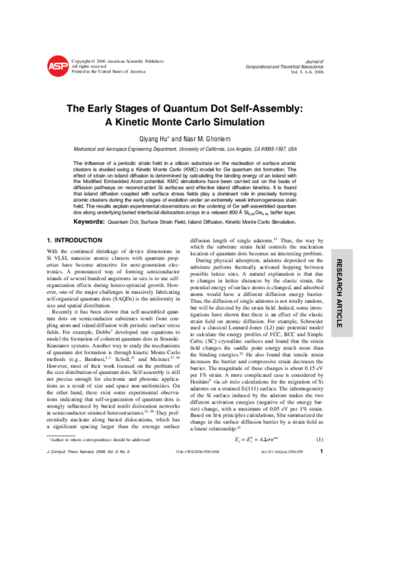 (PDF) The Early Stages of Quantum Dot Self-Assembly: A Kinetic Monte Carlo Simulation