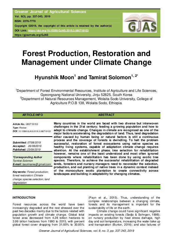 (PDF) Forest Production, Restoration and Management under Climate Change