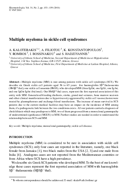 (PDF) Multiple myeloma in sickle cell syndromes | A. Filiotou ...