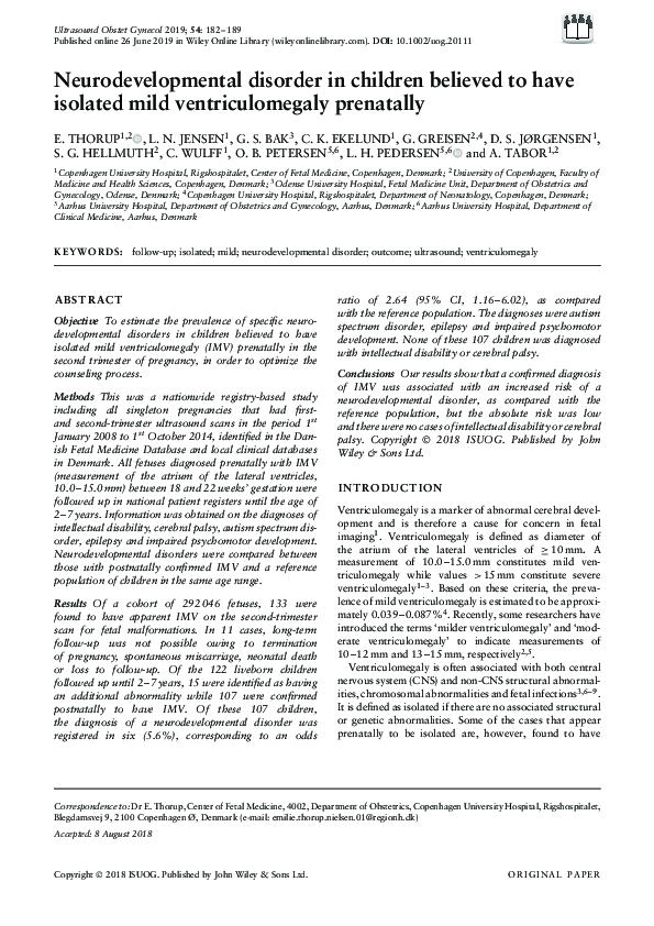 (PDF) Neurodevelopmental disorder in children believed to have isolated ...