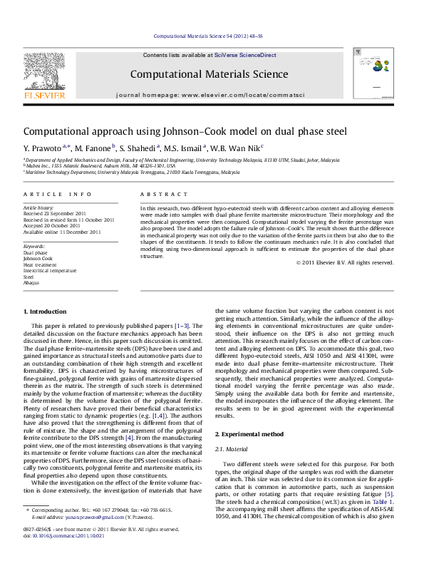 (PDF) Computational approach using Johnson–Cook model on dual phase ...