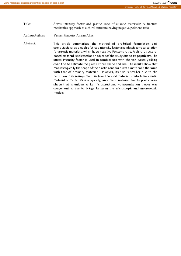 (PDF) Stress Intensity Factor and Plastic Zone of Auxetic Materials: A ...