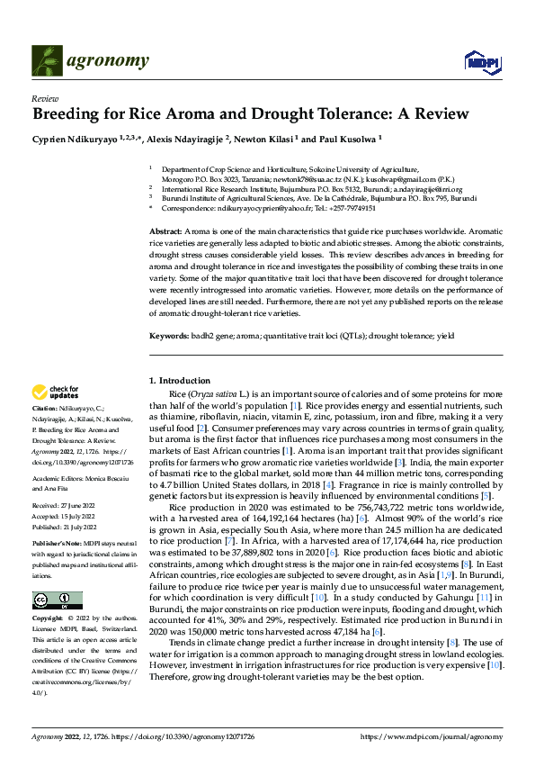 (PDF) Breeding for Rice Aroma and Drought Tolerance: A Review