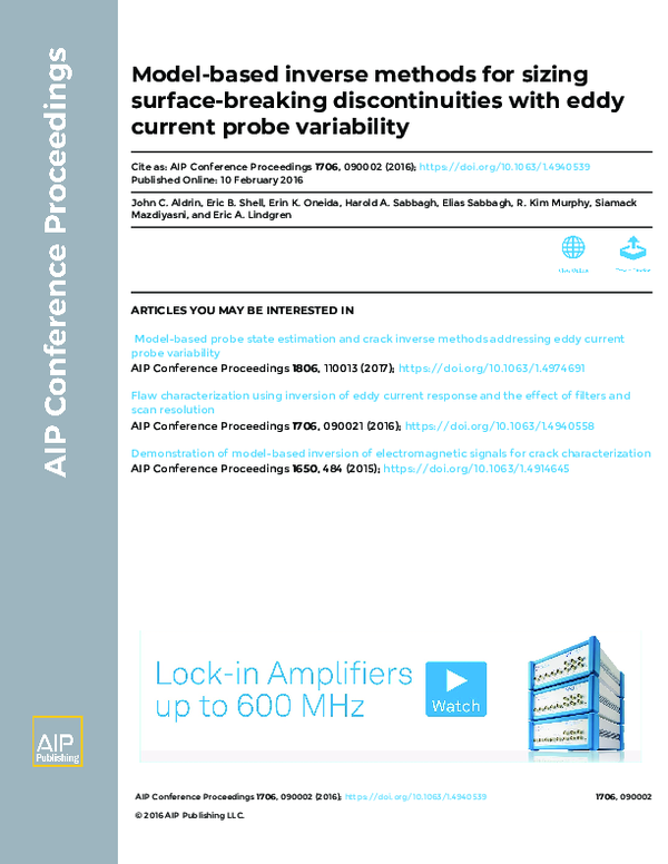 Pdf Model Based Inverse Methods For Sizing Surface Breaking Discontinuities With Eddy Current