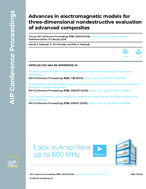 (PDF) Advances in electromagnetic models for three-dimensional nondestructive evaluation of ...
