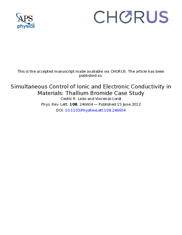 (PDF) Simultaneous Control of Ionic and Electronic Conductivity in Materials: Thallium Bromide ...