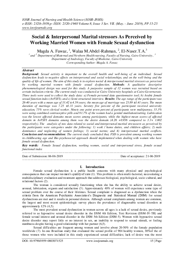 (PDF) Social & Interpersonal Marital stressors As Perceived by Working ...