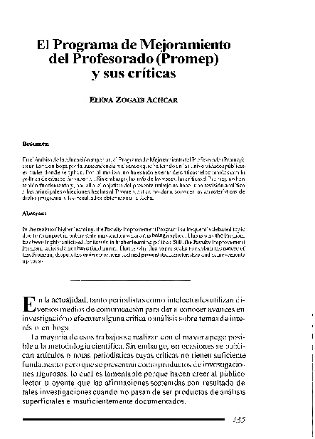 (PDF) El Programa de Mejoramiento del Profesorado (Promep) y sus críticas