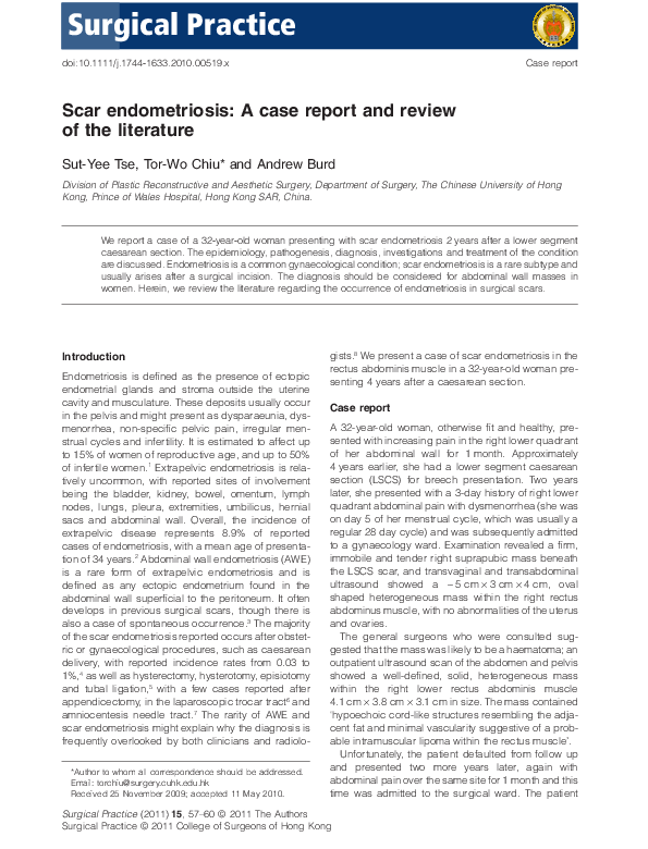 (PDF) Scar endometriosis: A case report and review of the literature