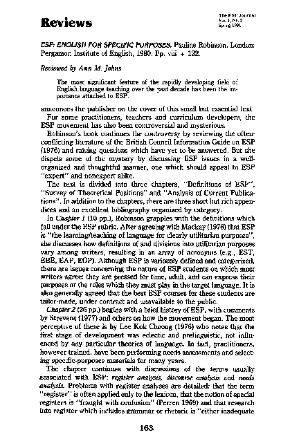 (PDF) ESP – English for Specific Purposes