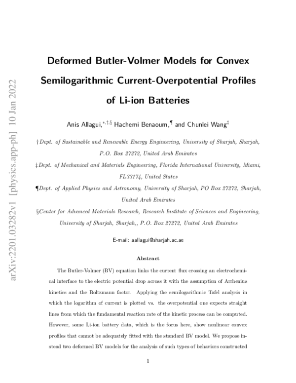 (PDF) Deformed Butler–Volmer Models for Convex Semilogarithmic Current ...