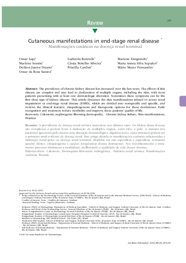 (PDF) Cutaneous manifestations in end-stage renal disease | deilton duarte - Academia.edu