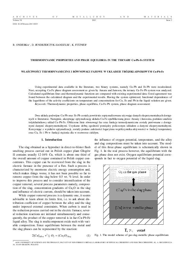 (PDF) Thermodynamic Properties and Phase Equilibria in the Ternary Cu-Pb-Fe System