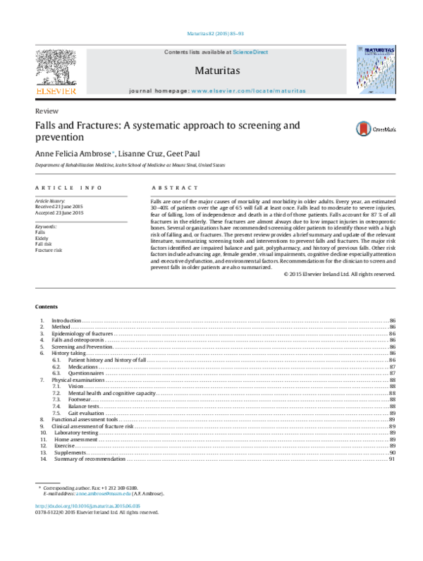 (PDF) Falls and Fractures: A systematic approach to screening and ...