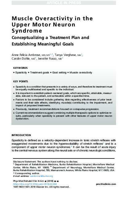 (PDF) Muscle Overactivity in the Upper Motor Neuron Syndrome
