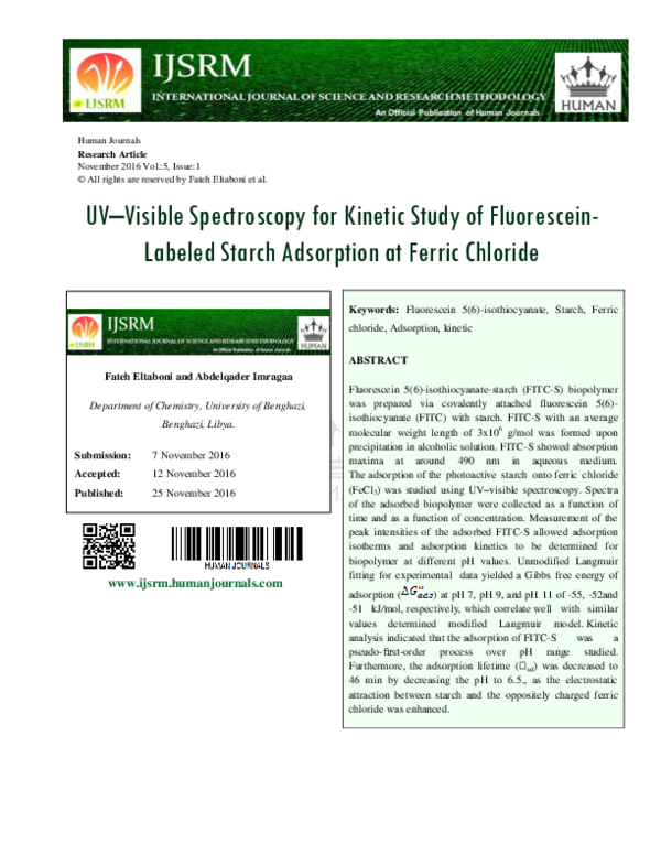 (PDF) UV-Visible Spectroscopy for Kinetic Study of Fluorescein-Labeled ...