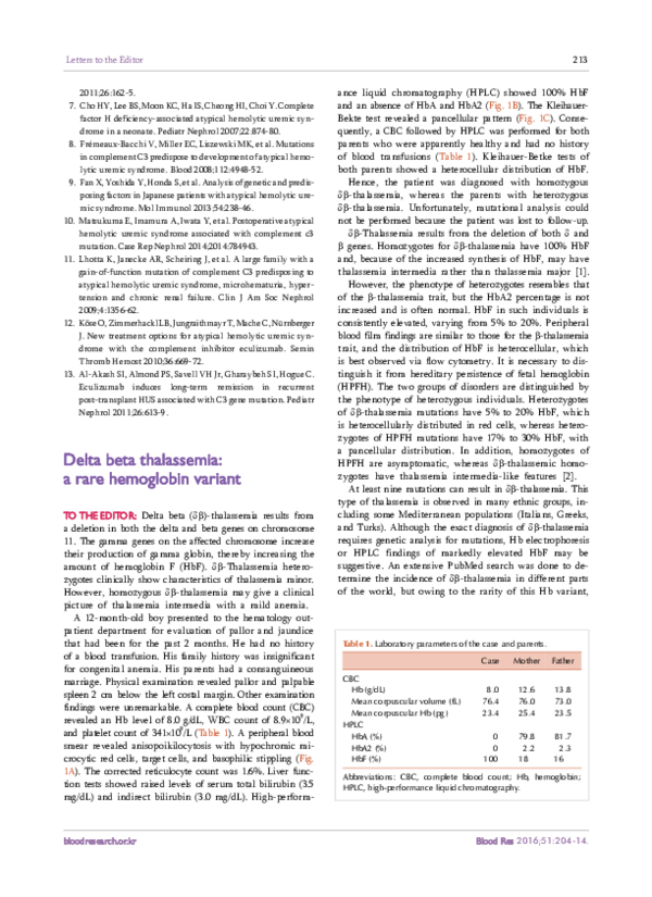 (PDF) Delta beta thalassemia: a rare hemoglobin variant