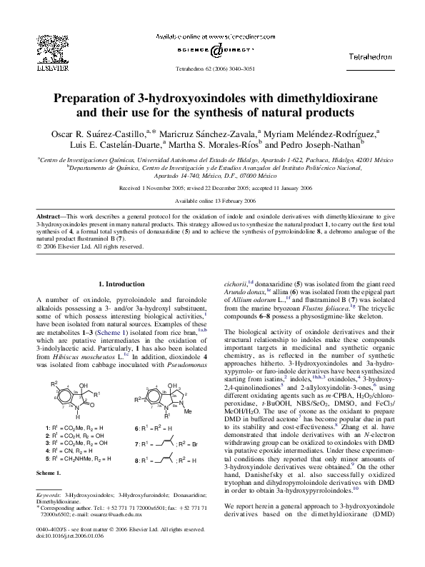 (PDF) Preparation of 3-hydroxyoxindoles with dimethyldioxirane and ...