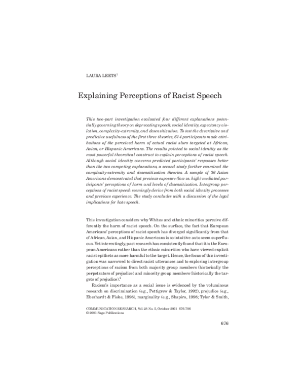 (PDF) Explaining Perceptions of Racist Speech