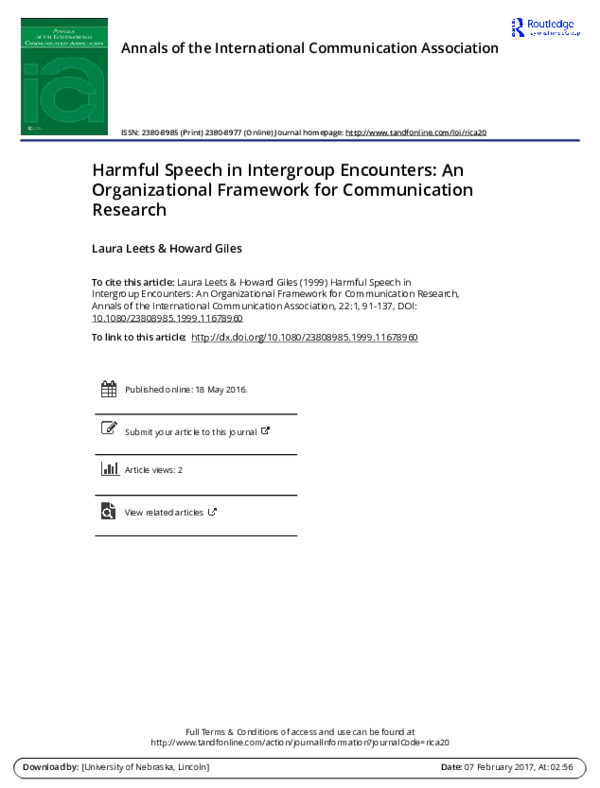 (PDF) Harmful Speech in Intergroup Encounters: An Organizational ...
