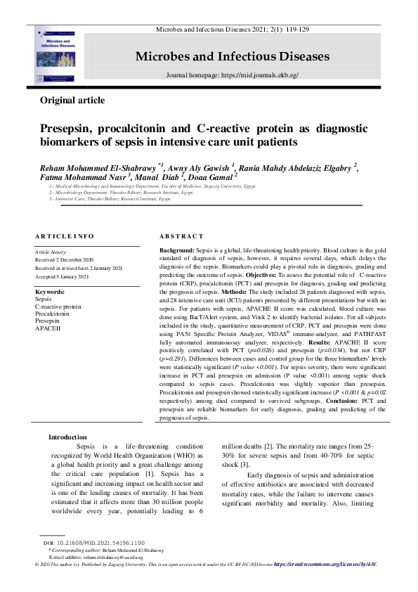 (PDF) Presepsin, Procalcitonin and C Reactive Protein as Diagnostic ...