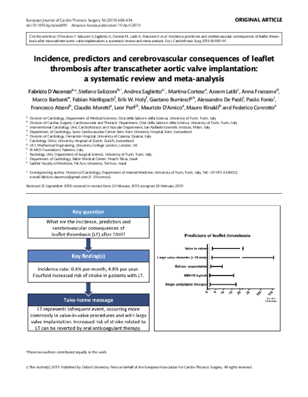 (PDF) Incidence, predictors and cerebrovascular consequences of leaflet ...