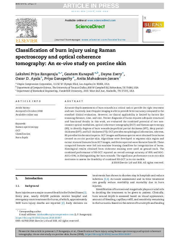 (PDF) Classification of burn injury using Raman spectroscopy and ...