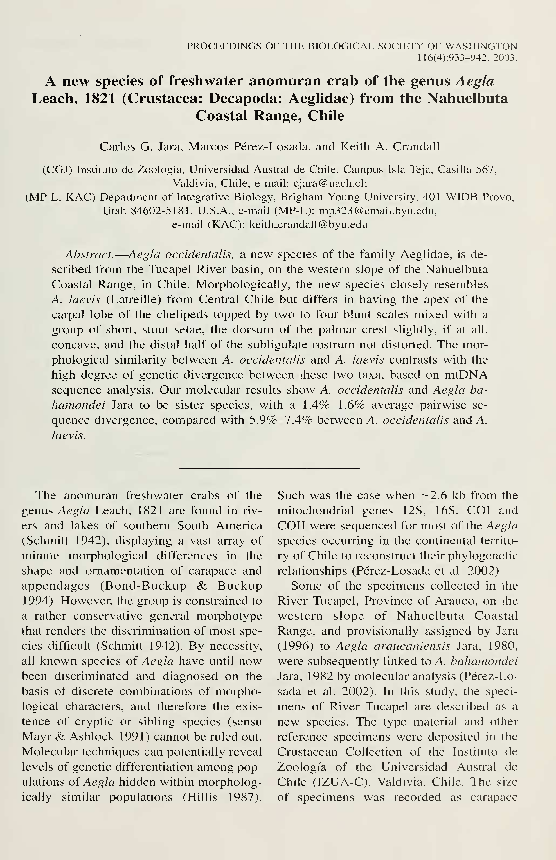 (PDF) A new species of freshwater anomuran crab of the genus Aegla ...