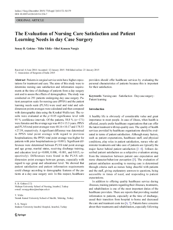 (PDF) The Evaluation of Nursing Care Satisfaction and Patient Learning ...