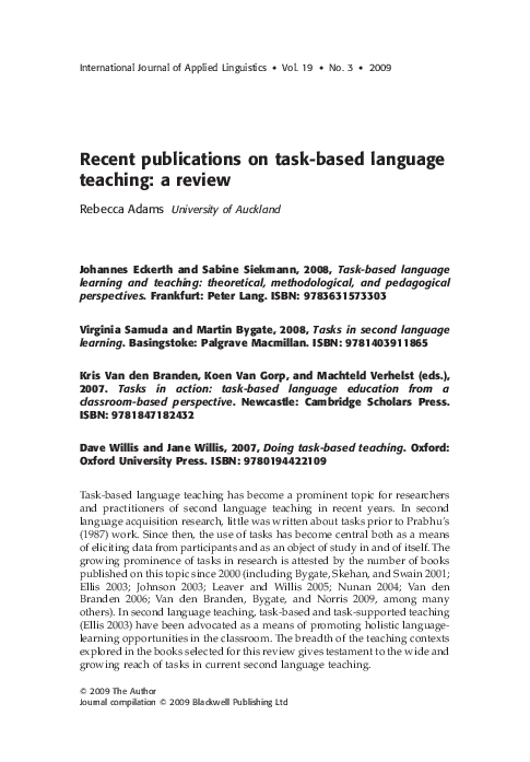 (PDF) Recent publications on task-based language teaching: a review