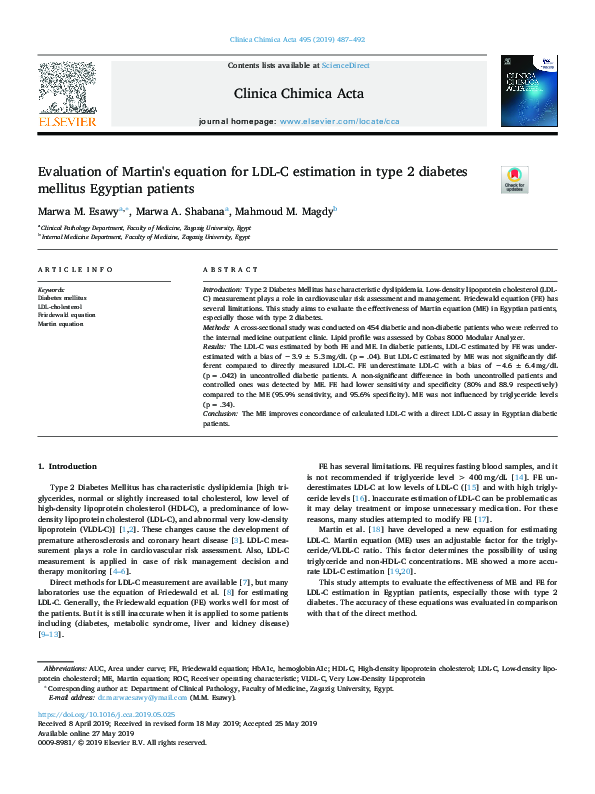 (PDF) Evaluation of Martin's equation for LDL-C estimation in type 2 ...