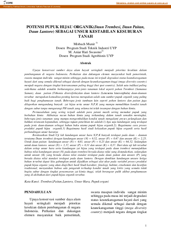 (PDF) POTENSI PUPUK HIJAU ORGANIK(Daun Trembesi, Daun Paitan, Daun ...