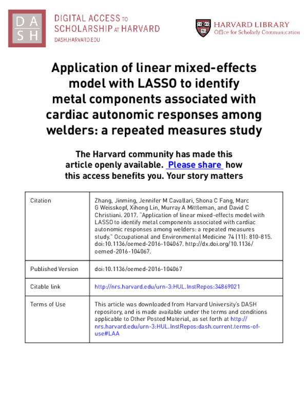 (PDF) Application of linear mixed-effects model with LASSO to identify ...