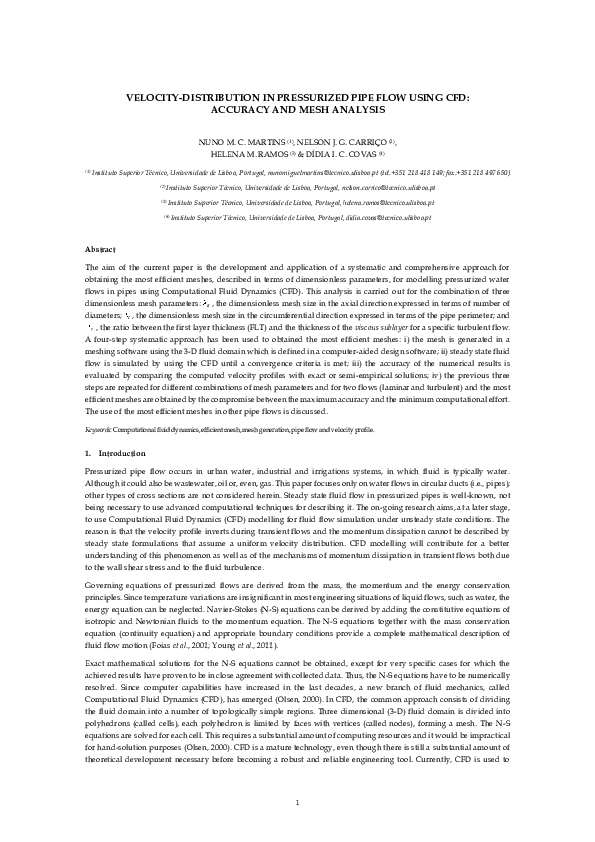 (PDF) Velocity-distribution in pressurized pipe flow using CFD ...