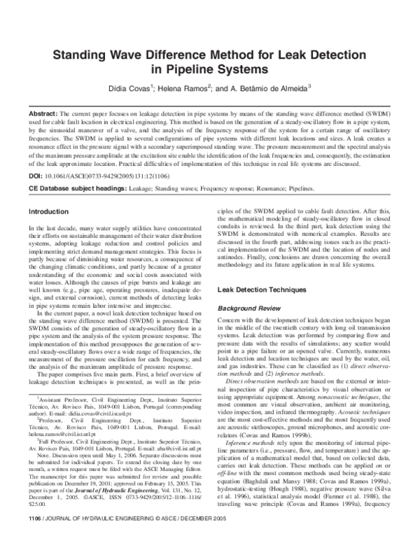 (PDF) Standing Wave Difference Method for Leak Detection in Pipeline ...