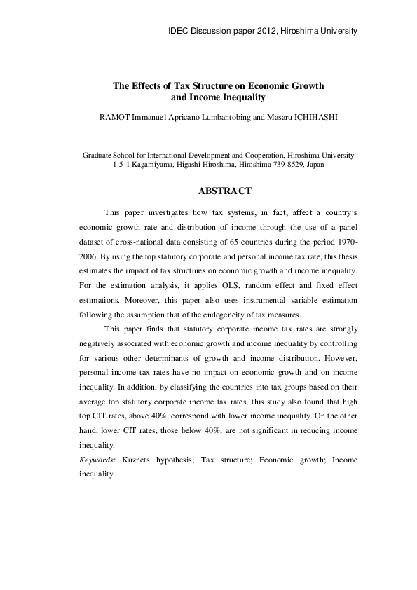 (PDF) The Effects of Tax Structure on Economic Growth and Income Inequality