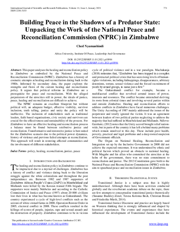 (PDF) Building Peace in the Shadows of a Predator State: Unpacking the ...