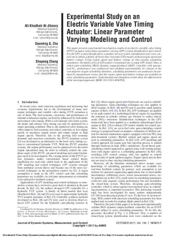 (PDF) Experimental Study on an Electric Variable Valve Timing Actuator: Linear Parameter Varying ...
