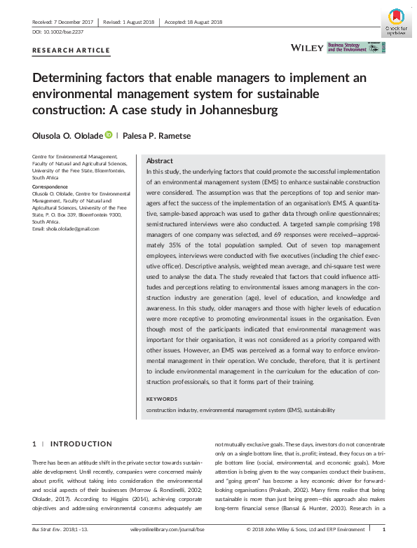 (PDF) Determining factors that enable managers to implement an ...