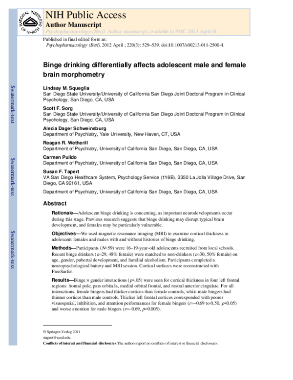 (PDF) Binge drinking differentially affects adolescent male and female ...