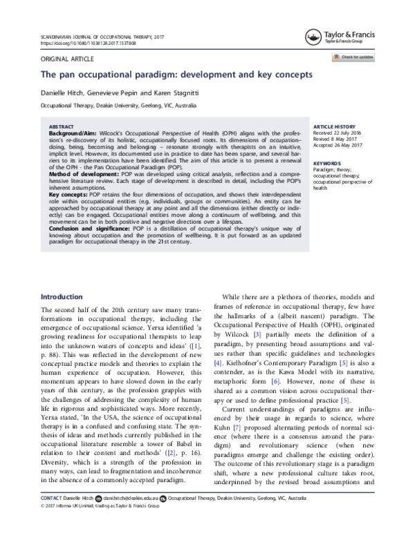 (PDF) The pan occupational paradigm: development and key concepts