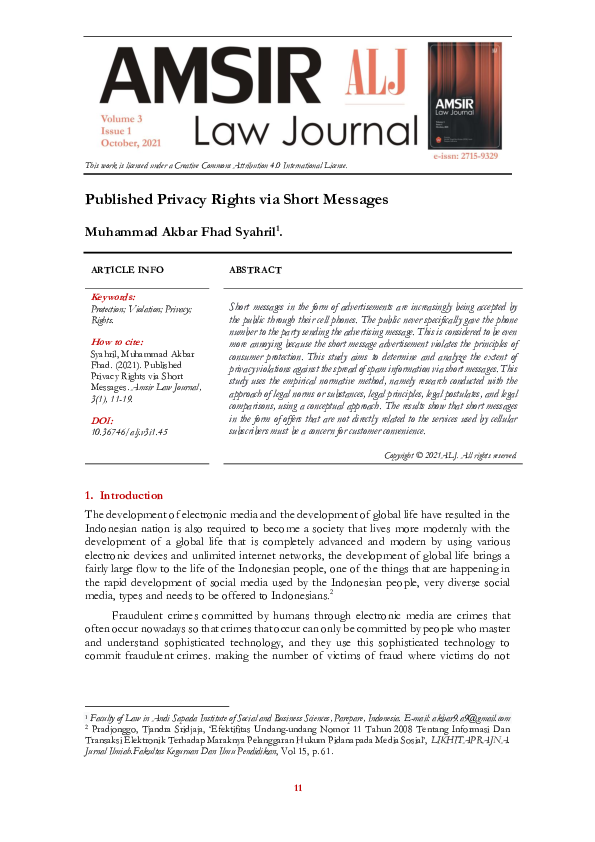 (PDF) Published Privacy Rights via Short Messages