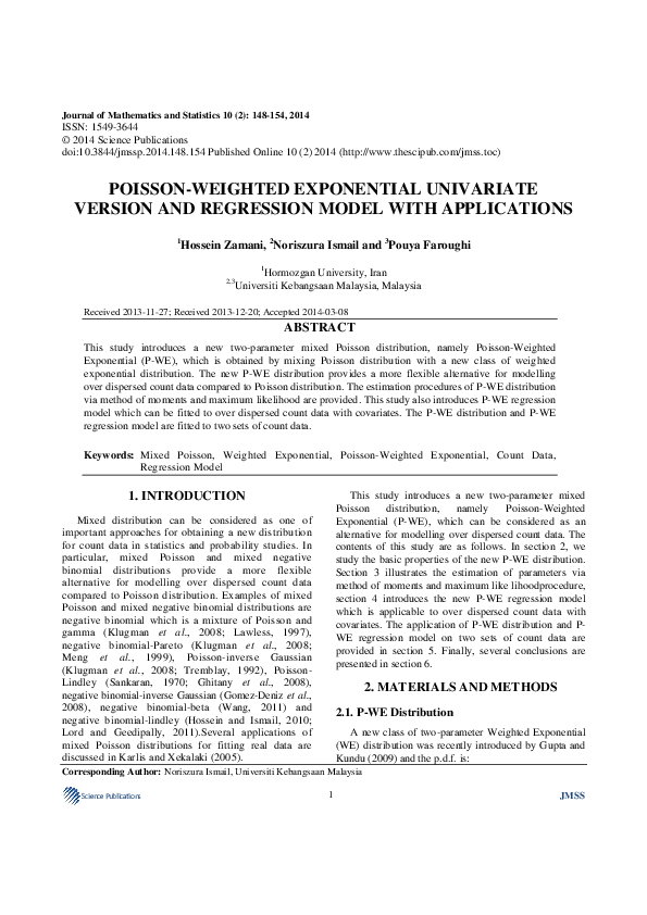Pdf Poisson Weighted Exponential Univariate Version And Regression