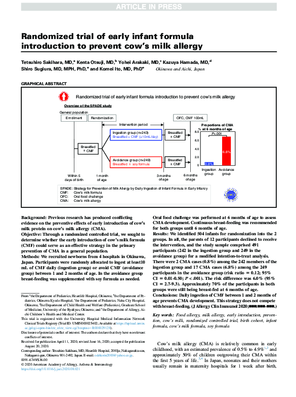 (PDF) Randomized trial of early infant formula introduction to prevent ... (PDF) Randomized trial of early infant formula introduction to prevent ...